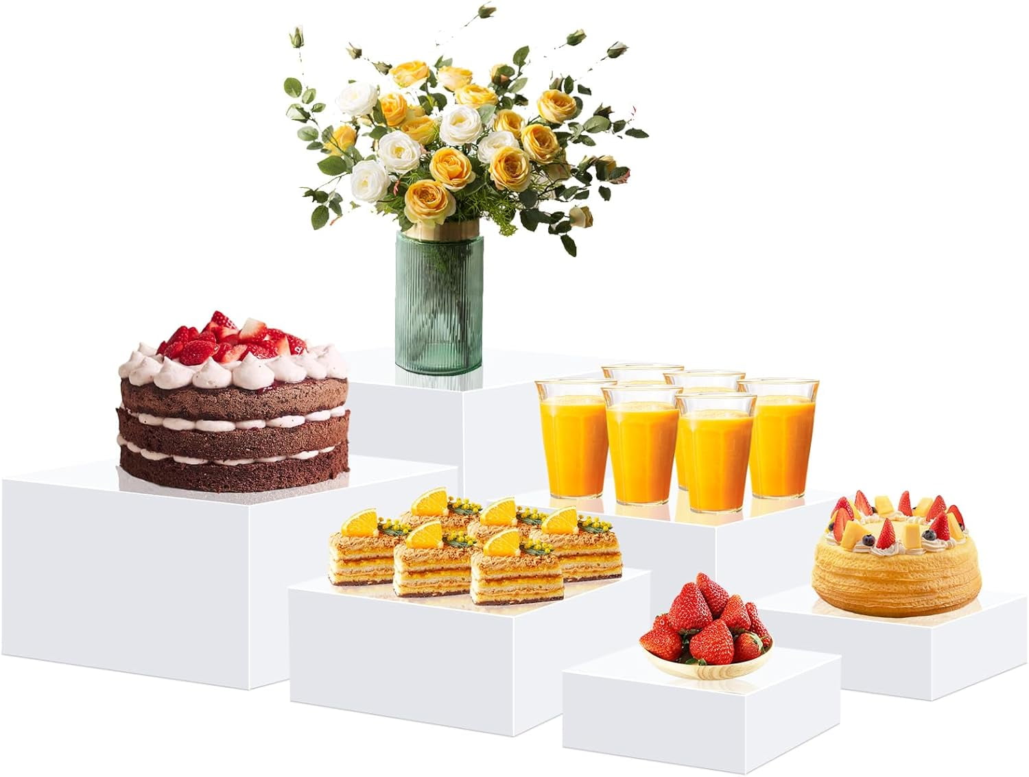 6PCS Dessert Stands, Food Risers for Buffet Table, White Acrylic Risers ...