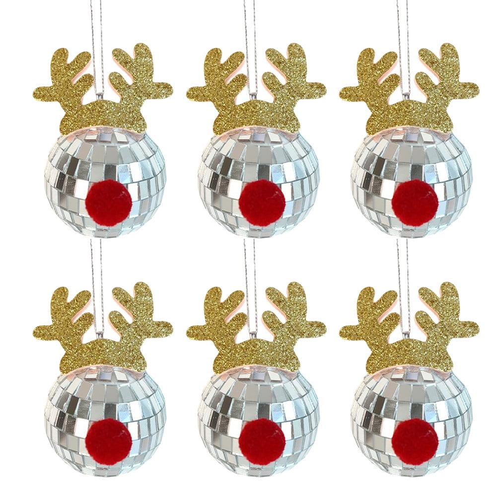 6Pcs Disco Mirror Elk Antler 5Cm Christmas Ball Pendant Party Christmas ...