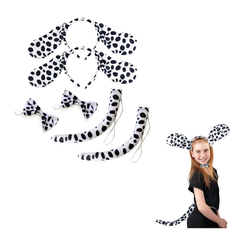 6PCS Dog Ears And Tail,Cosplay Costume,Cow Headband,Spotted Dog Ears ...