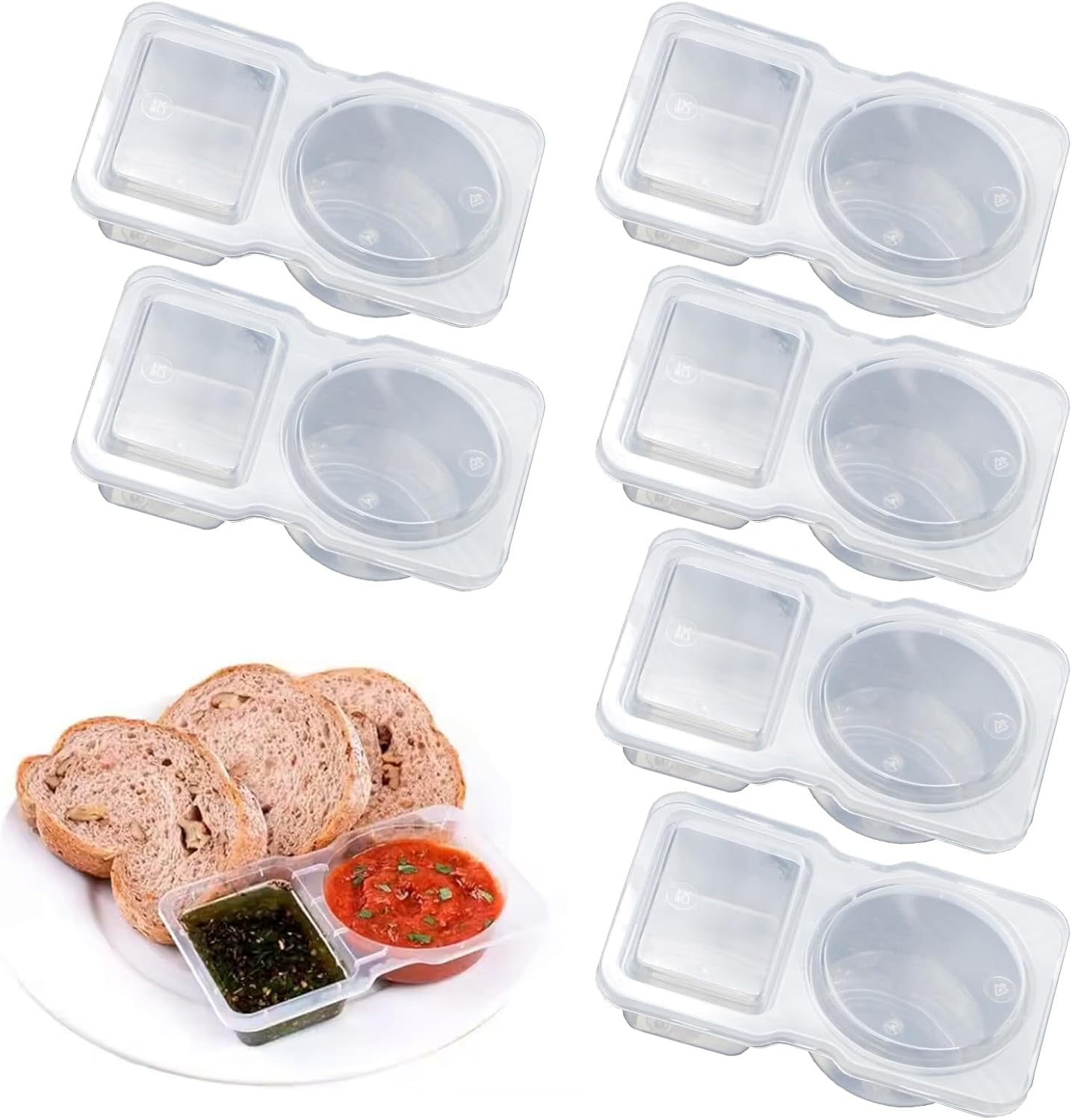 6PCS Double Condiment Containers with Lids,2 Compartment Snack ...