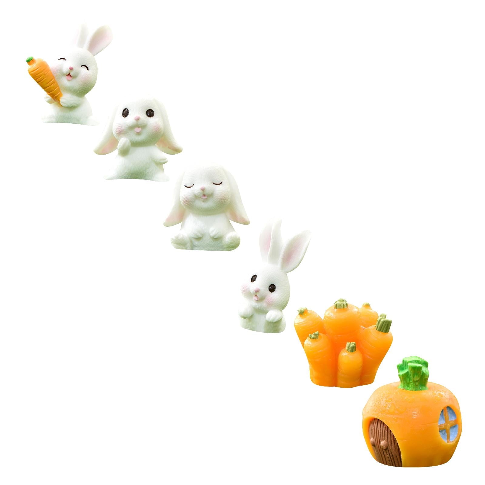 6PCS Easter Bunny Figurines Resin Cupcake Toppers Decorative Bunny Toys ...