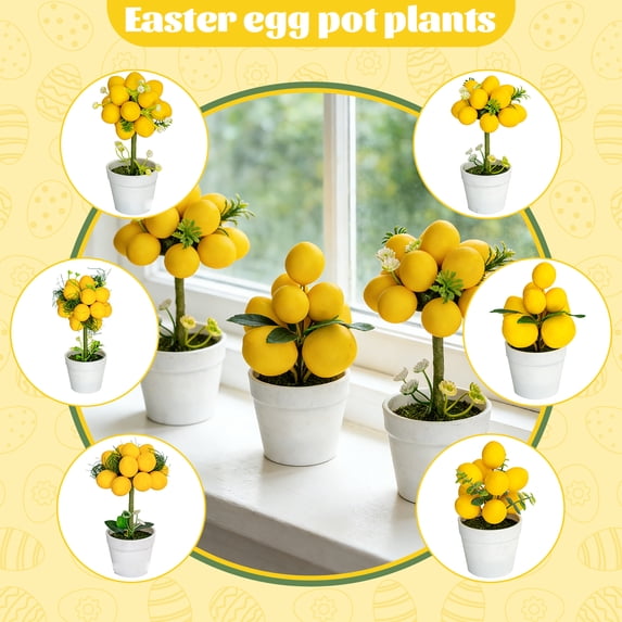 6PCS Easter Egg Potted Plant Decorations 7.48 Inch, Yellow Spotted Egg ...