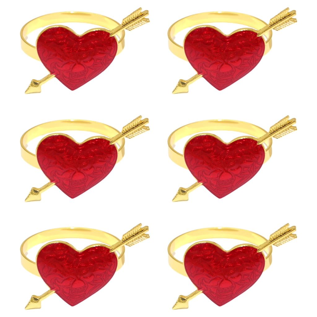 6PCS Elegant Heart Napkin Holders Heart Napkin Rings with Arrows For ...