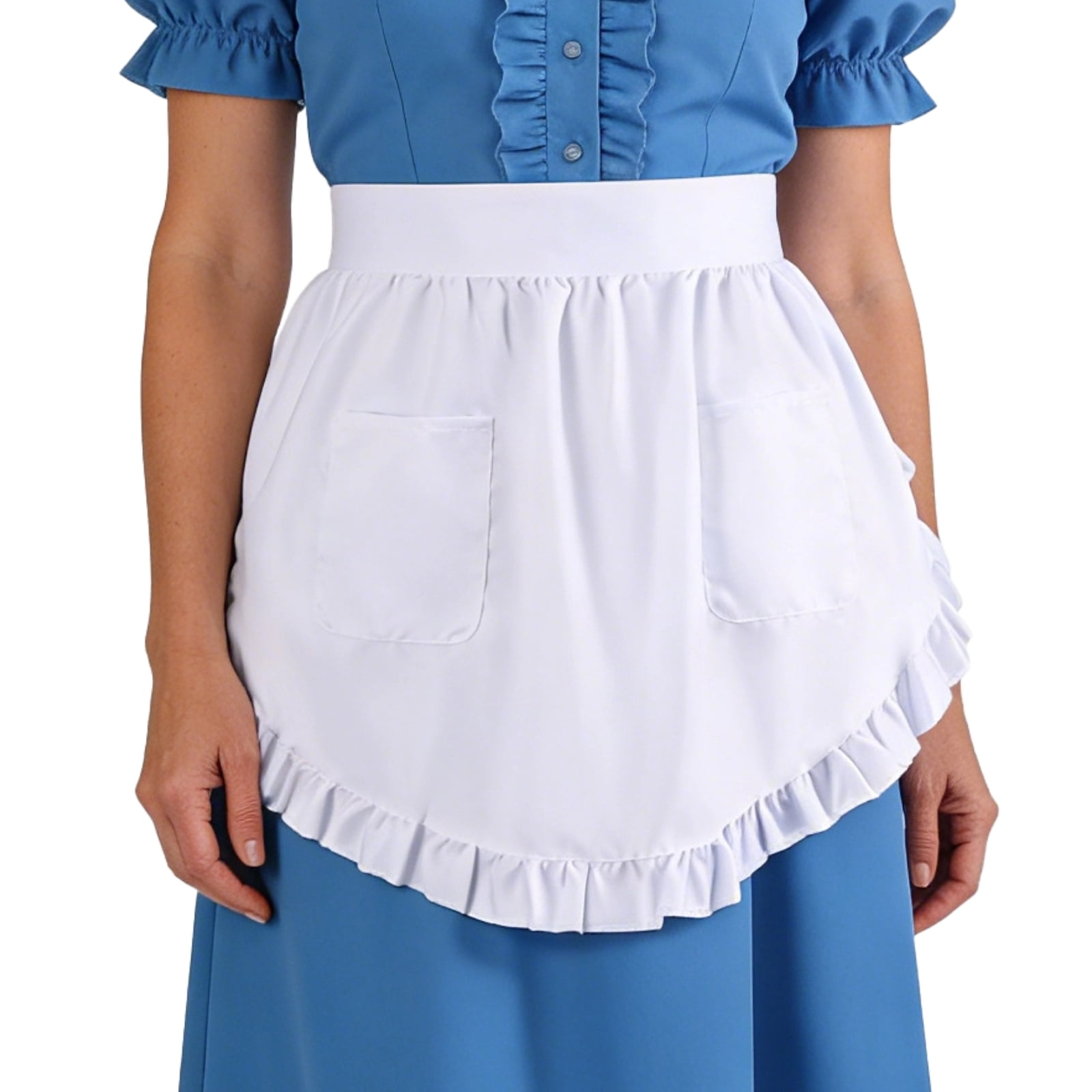 6PCS Elegant White Ruffle Polyester Half Aprons, 26" x 16.5", 74" Ties ...