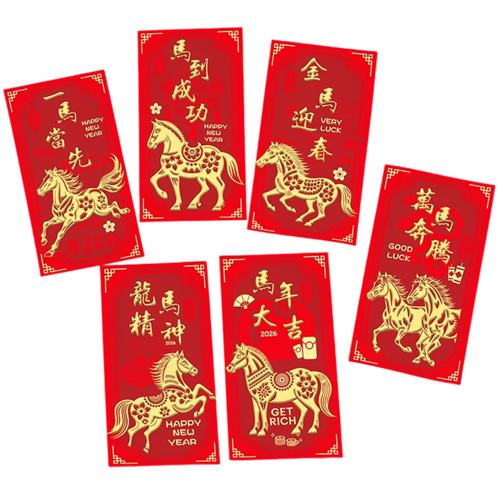 6PCS Equine-Themed Red Envelopes, New Year Money Packets With ...