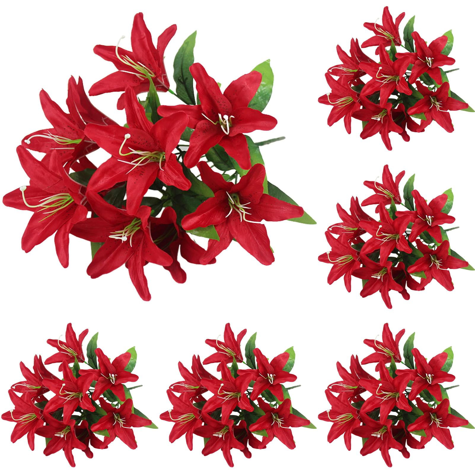 6PCS Lily Flowers Bouquet - 10 Stem Artificial Lilies for Wedding, Home ...