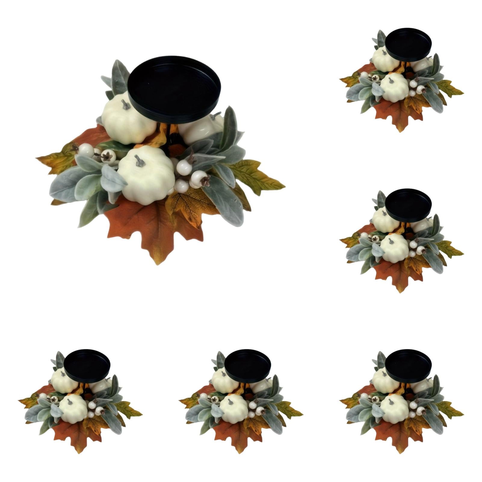 6PCS Fall Candle Rings Wreaths Centerpiece for Thanksgiving Table Decor ...