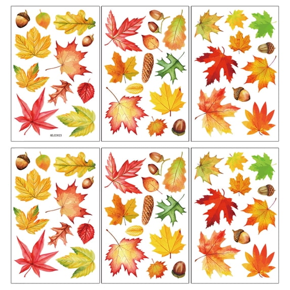 6PCS Fall Window Clings Adhesive Autumn Leaf Stickers Reusable Plastic ...
