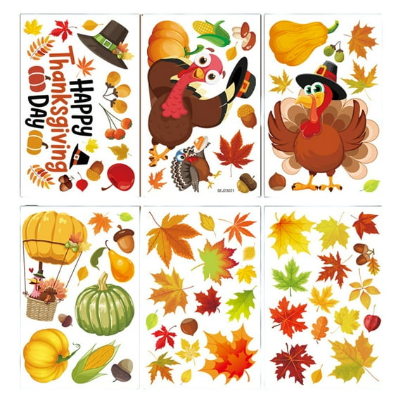 6PCS Fall Window Clings Adhesive Autumn Leaf Stickers Reusable Plastic ...
