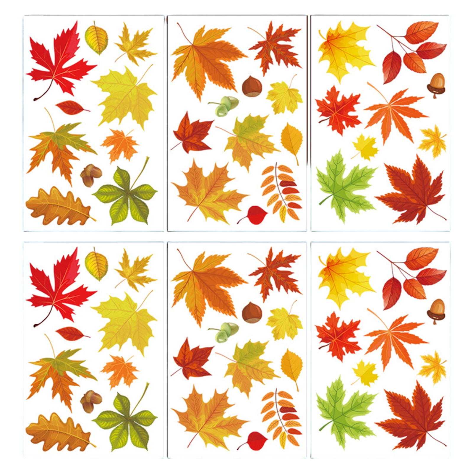 6PCS Fall Window Clings Adhesive Autumn Leaf Stickers Reusable Plastic ...