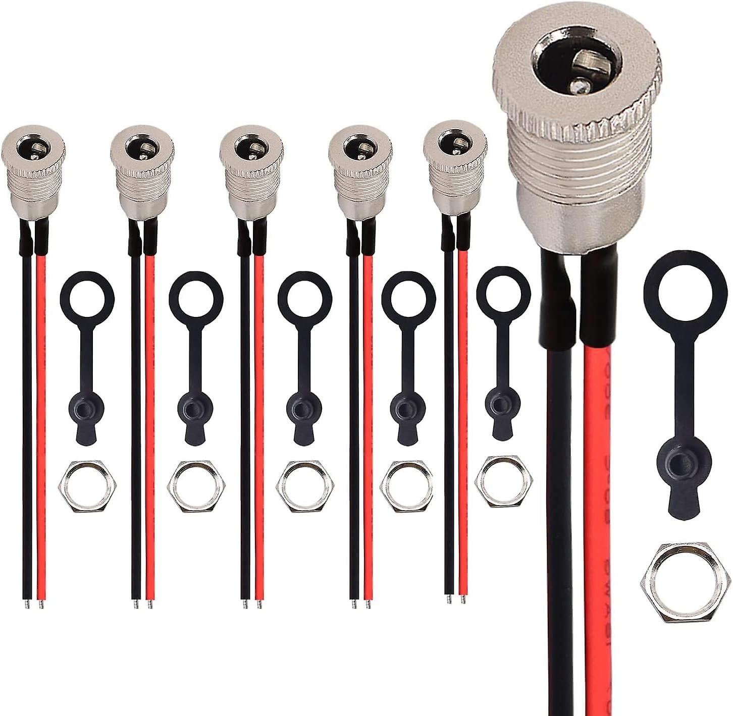 6PCS Female DC Thread Female Panel Adapter 5.5mm x 2.1mm Male 18AWG ...