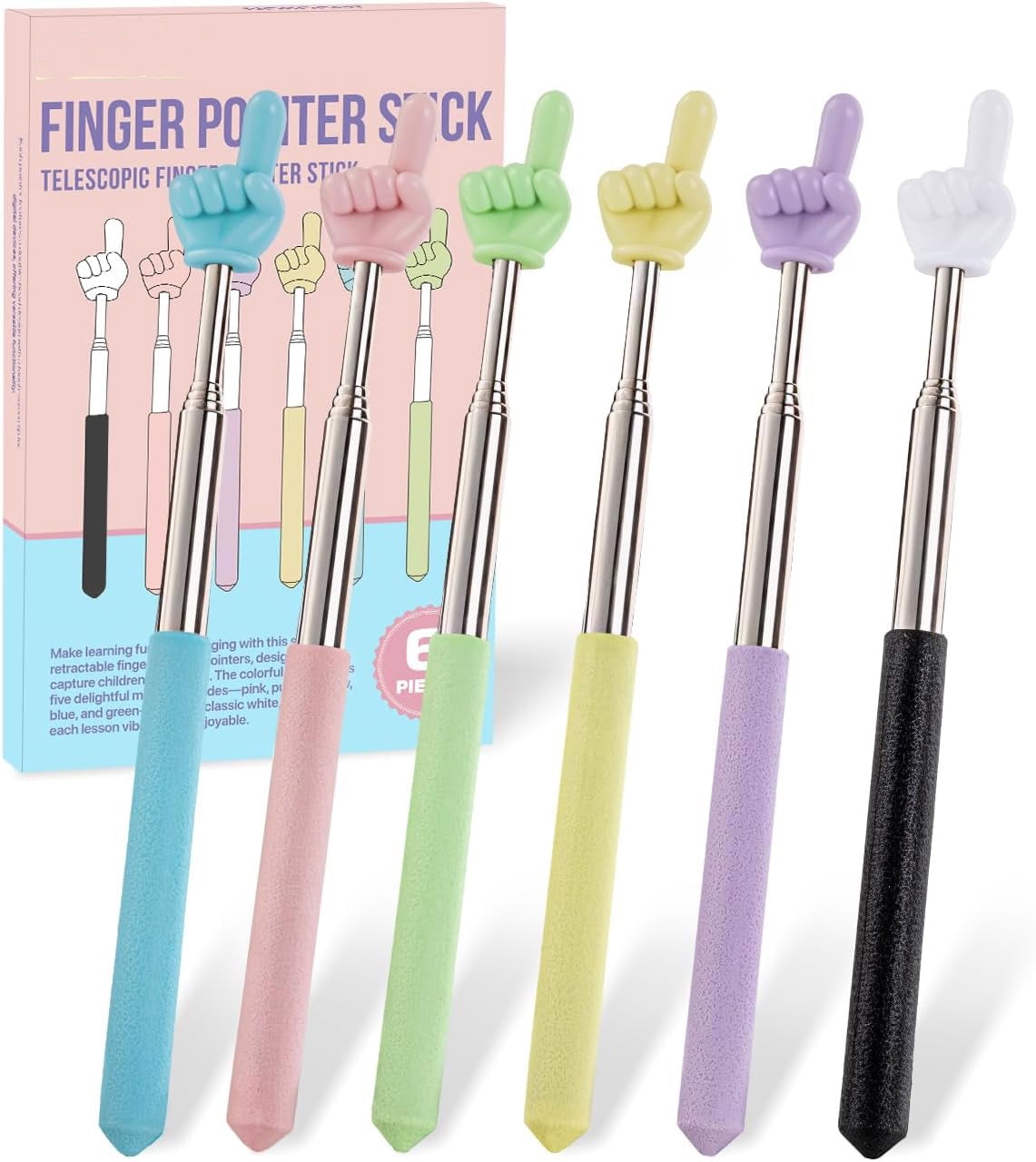 6PCS Finger Pointer Stick for Classroom – Extendable Teacher Pointer ...