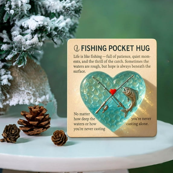 6PCS Fishing Lover Pocket Hug with Gift Card - Sea Glass Heart Token ...