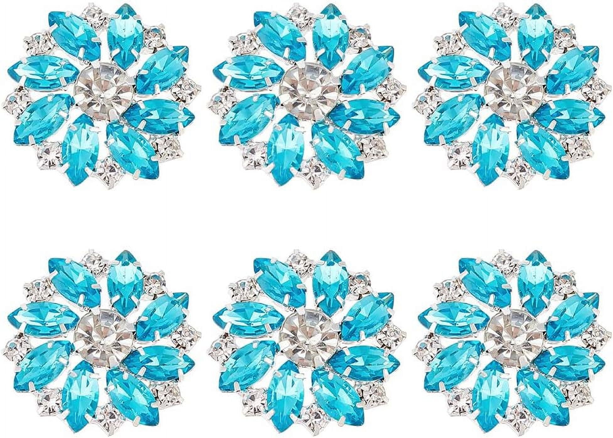 6PCS Flower Brass Rhinestone Shank Buttons 26MM Cyan Crystal Sew On ...