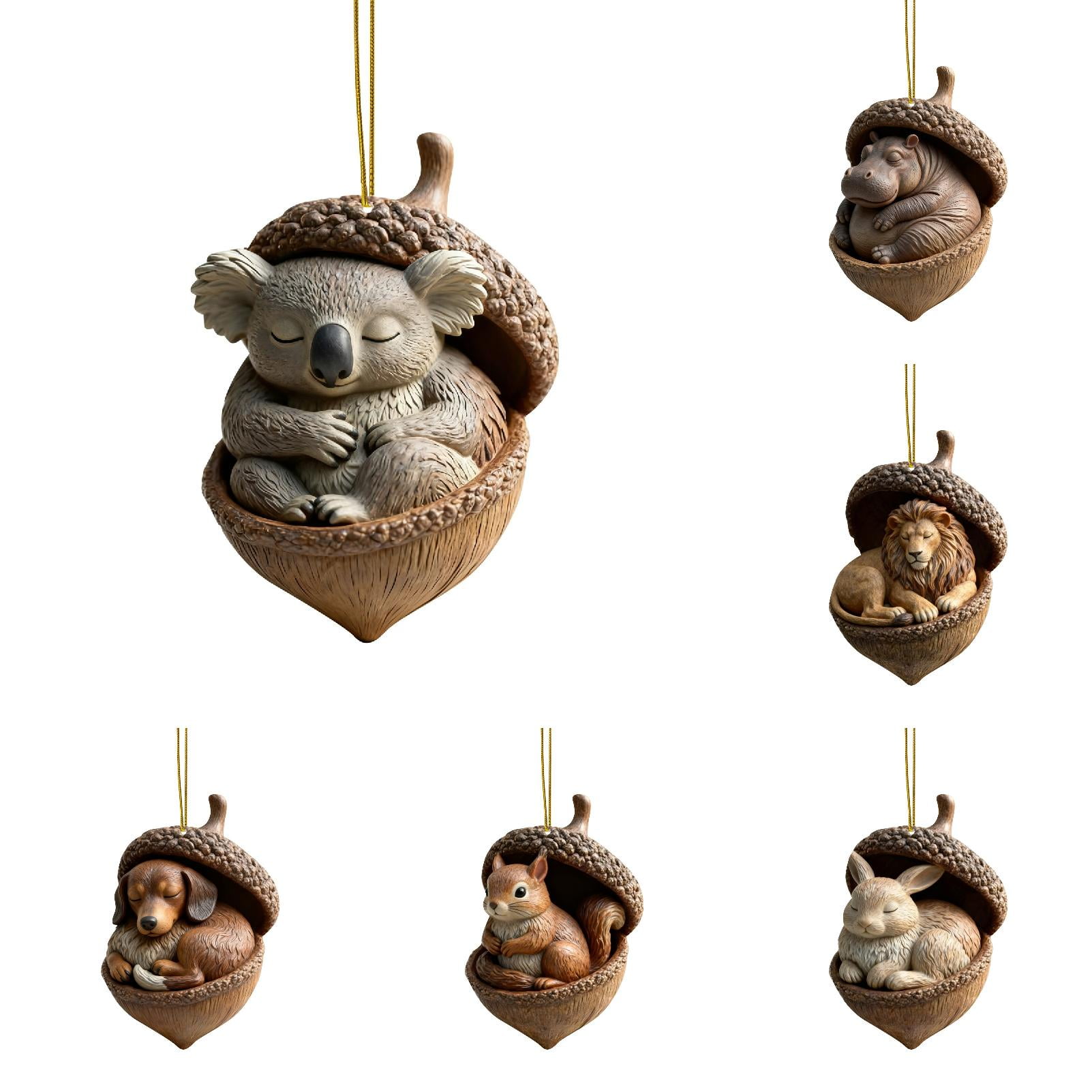 6PCS Forest Animal Acorn Ornaments, 2D Flat Acrylic Woodland Creature ...