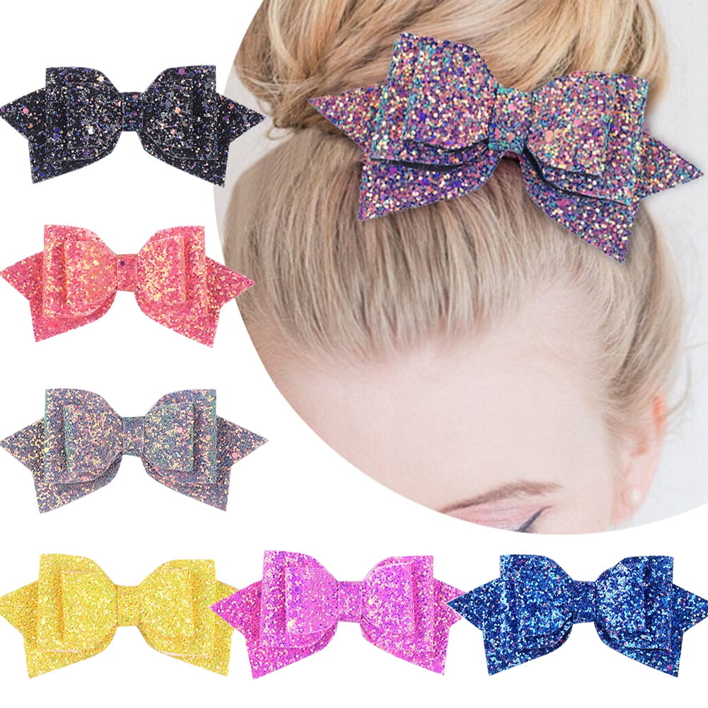6PCS Girls Sparkly Glitter Hair Clips Multi Color Glitter Sequins Big ...