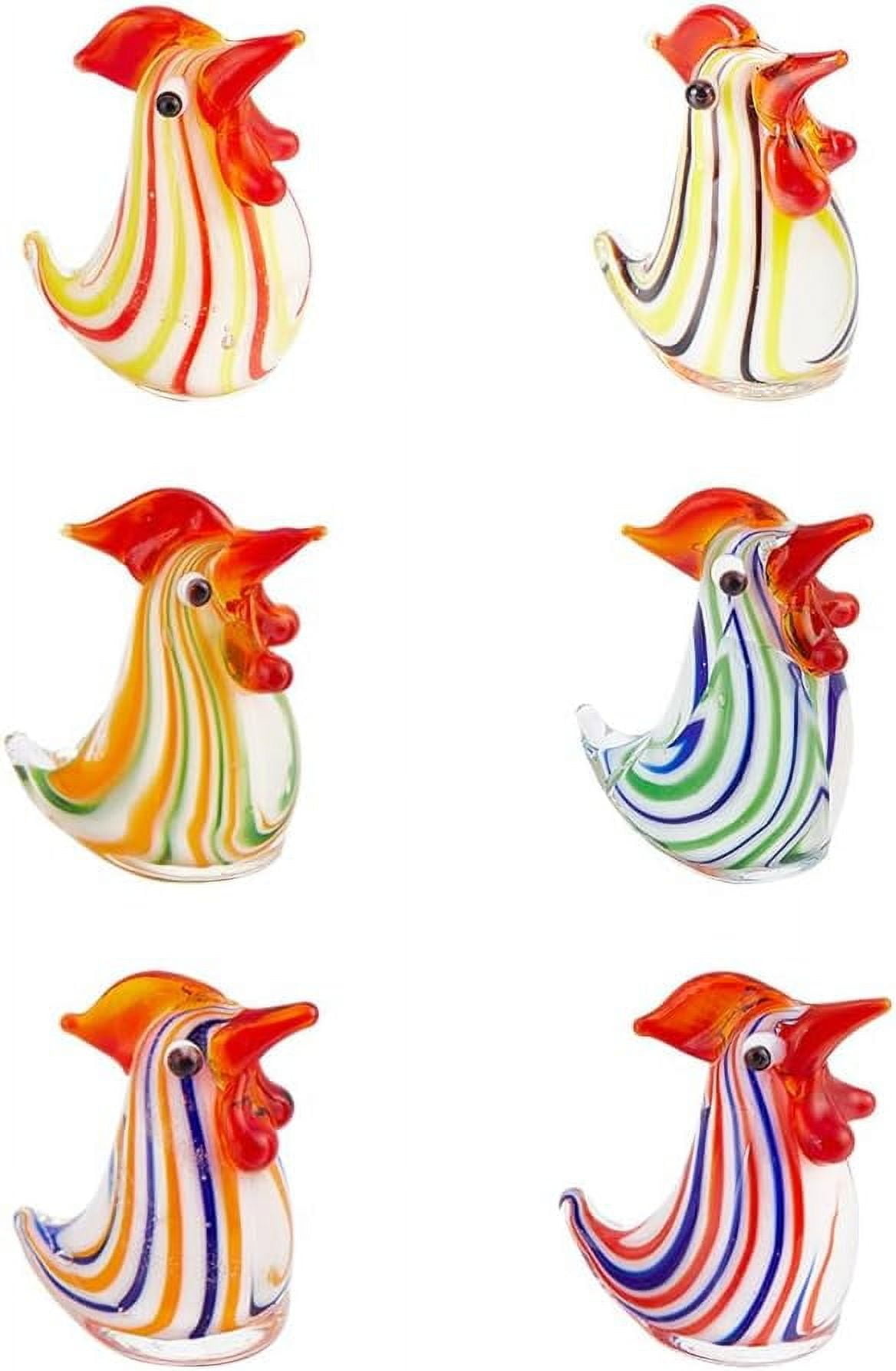 6PCS Glass Rooster Figurine Hand Blown Stripe Glass Chicken Statue ...