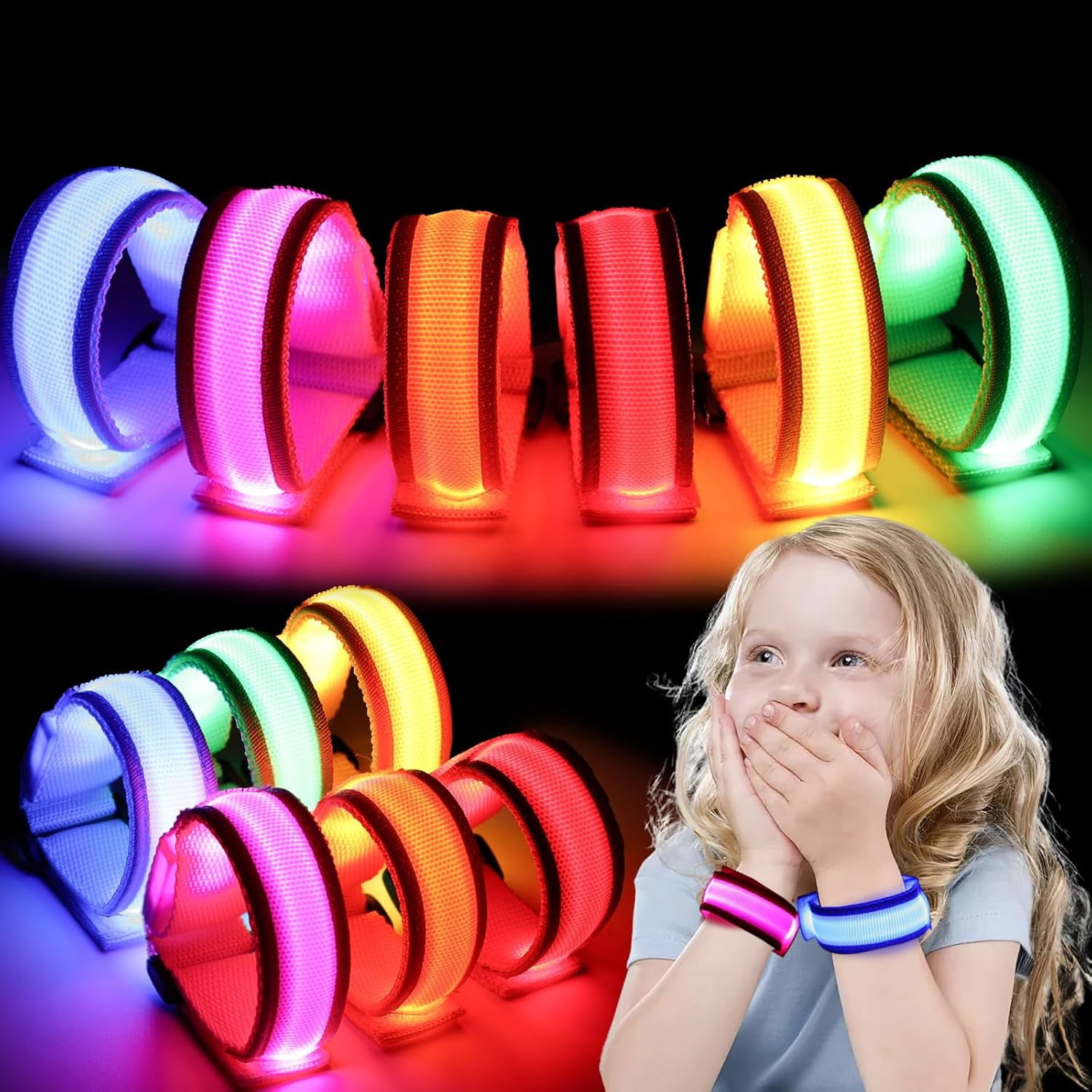 6PCS Glow in the Dark Wristbands, Multicolor Light Up Bracelets LED ...