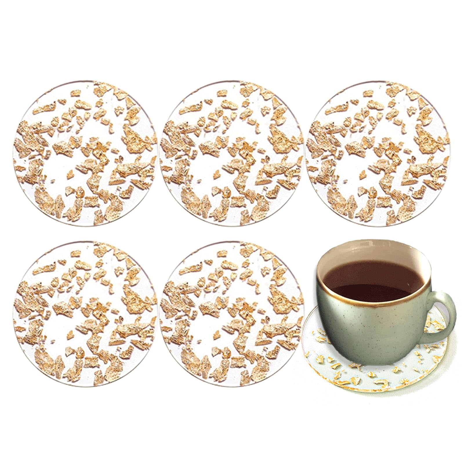 6PCS Gold Foil Acrylic Cup Coasters, Round Acrylic Drink Coaster ...