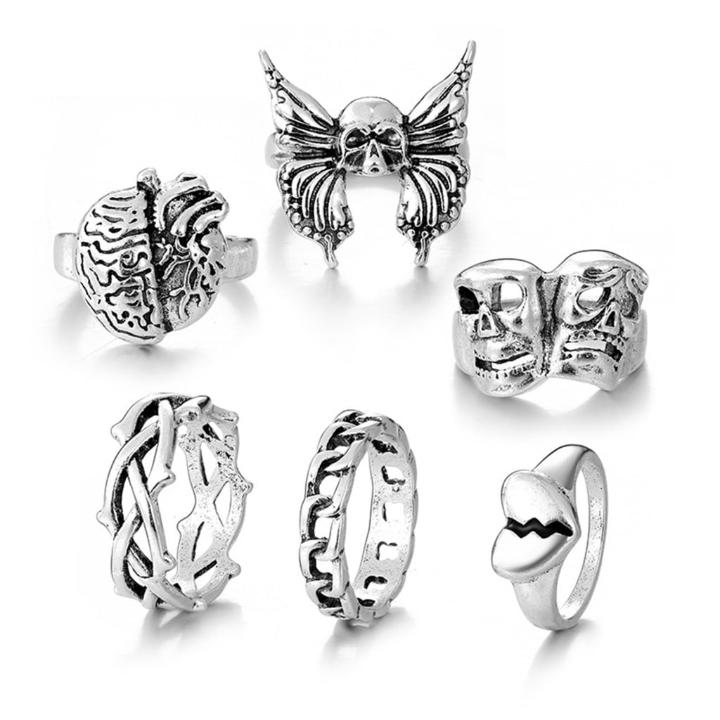 6PCS Goth Punk Rings Spirit of Death Gothic Rings Jewelry for Men 6 ...