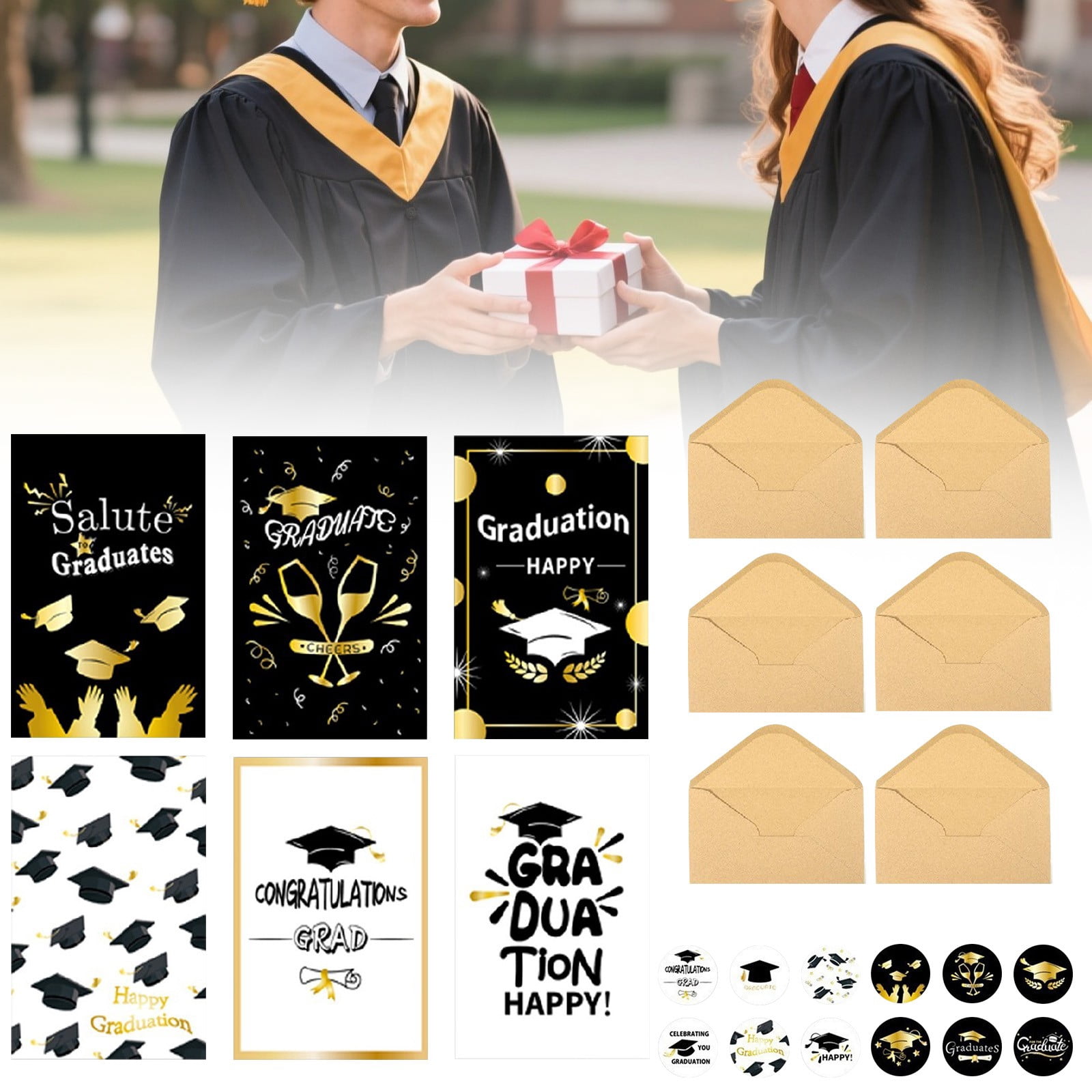 6PCS Graduation Cards Pack with Envelopes, Blank Inside Thank You Cards ...