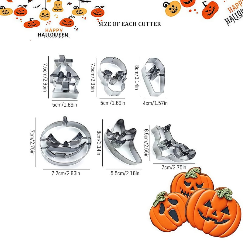 6PCS Halloween Cookie Cutter Set – Metal Halloween Cookie Cutters for ...