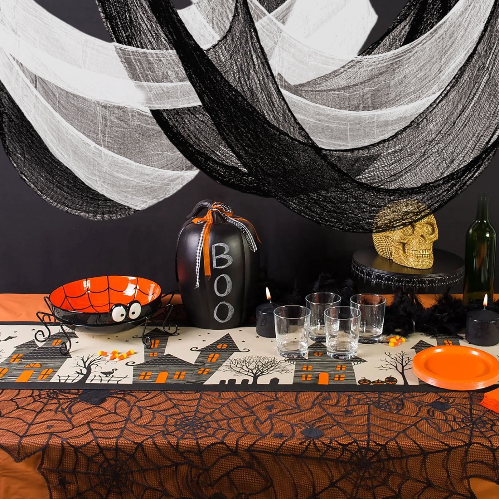 6PCS Halloween Creepy Gauze Decor, 3 Black & 3 White 70"×30" Spooky ...