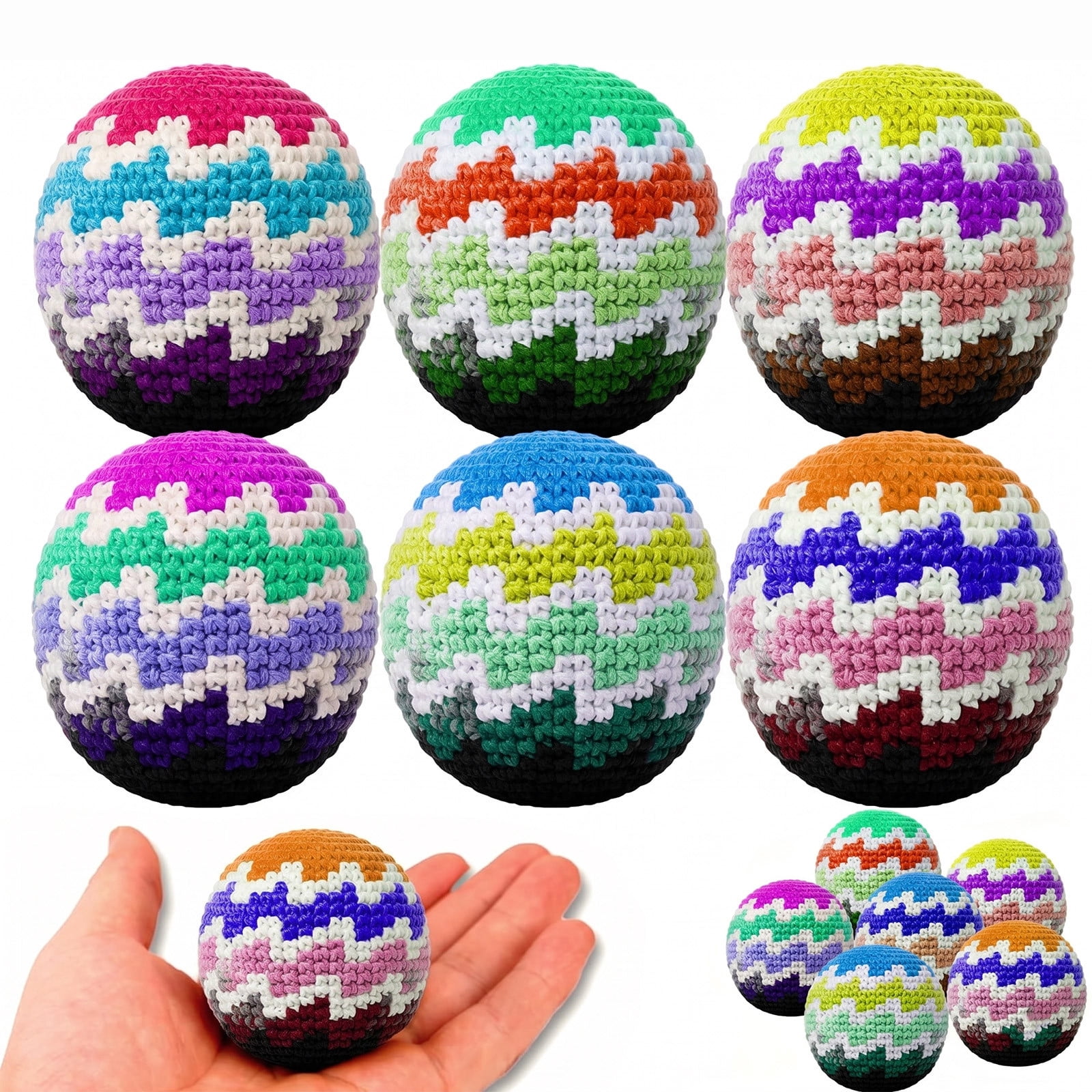 6PCS Hand-Made Knitted Footbag, 2026 Upgraded Assorted Foot Bag Crochet ...