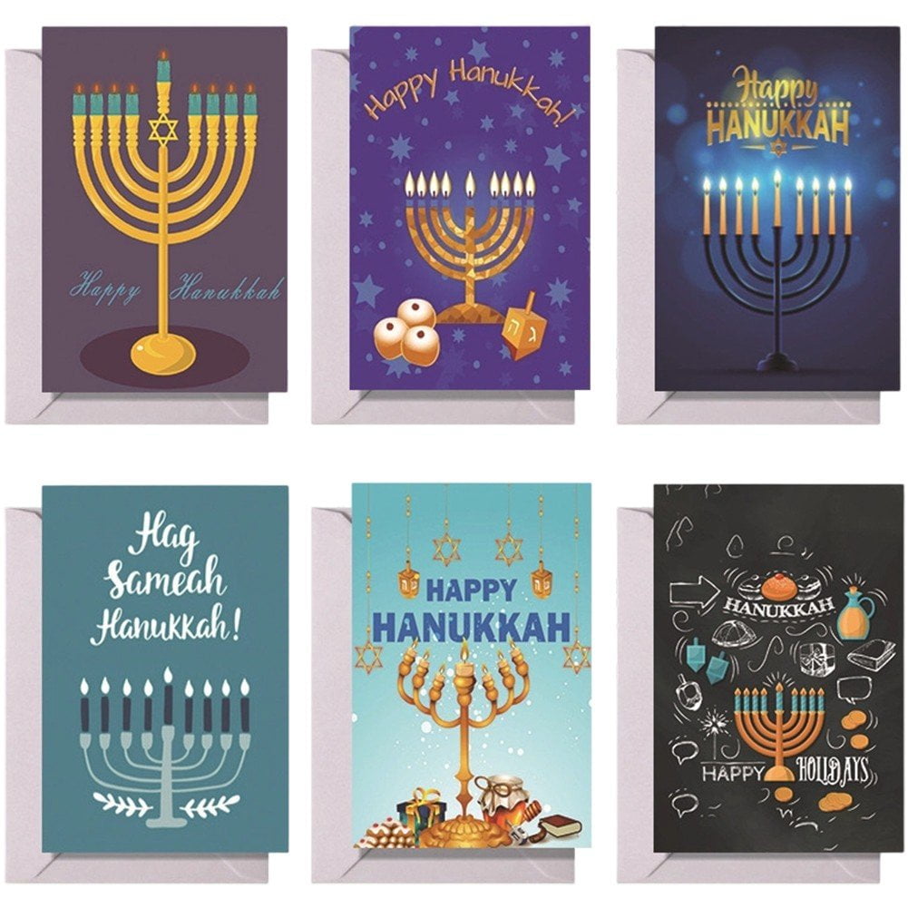 6PCS Hanukkah Cards, Chanukah Greeting Note Card with Envelopes Happy ...