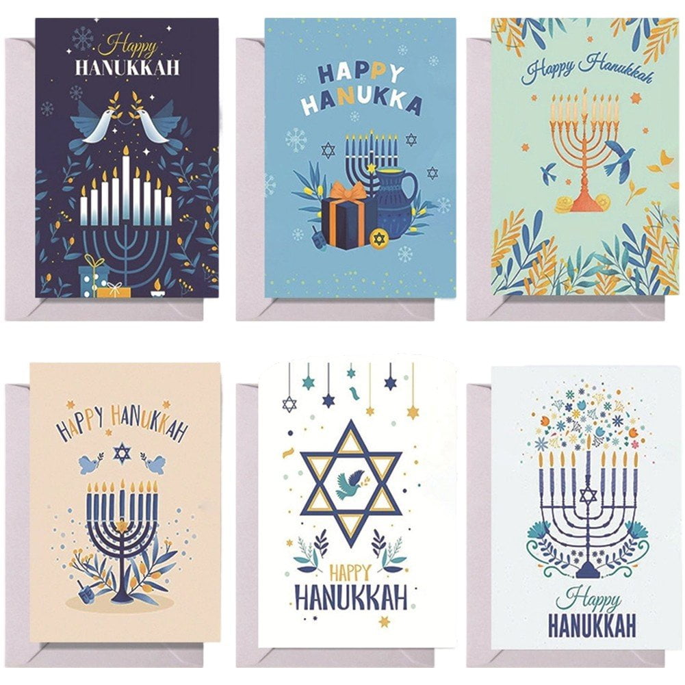 6PCS Hanukkah Cards, Chanukah Greeting Note Card with Envelopes Happy ...