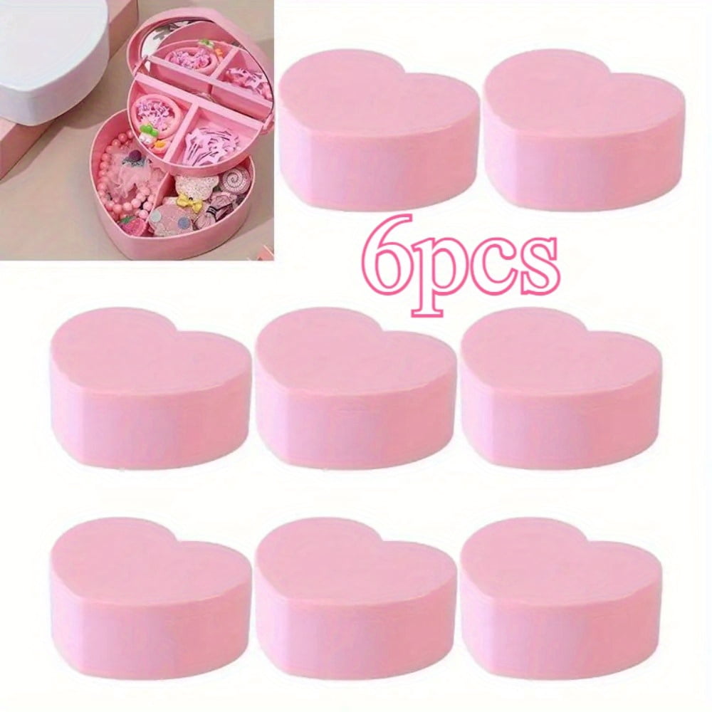 6PCS Heart Shape Double Layer Jewelry Box with Mirror, Portable Jewelry ...