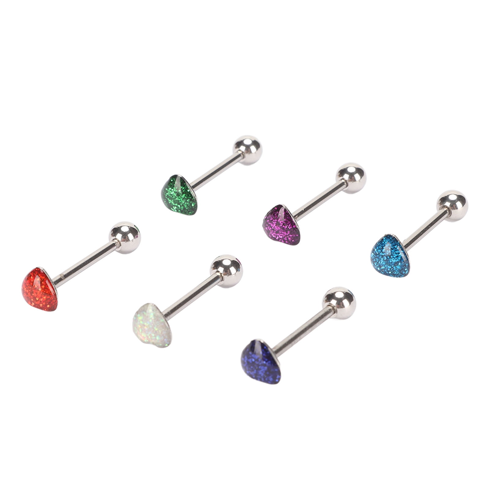 6PCS Heart Shaped Tongue Rings Fashionable Minimalist Stainless Steel ...