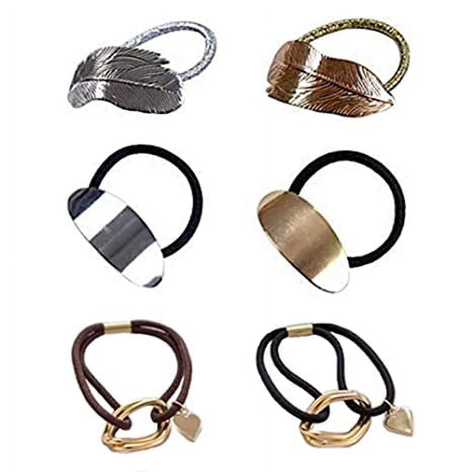 6PCS High Ponytail Holder Metal Leaf Hair Band Rope Wrap Alloy Punk ...