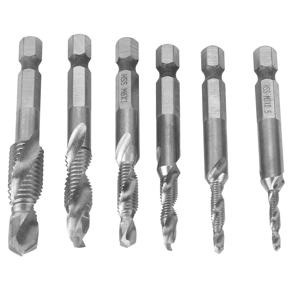 6PCS High Speed Steel 6.35mm Hex Shank Tap Drill Bit Compound Tap M3/M4 ...