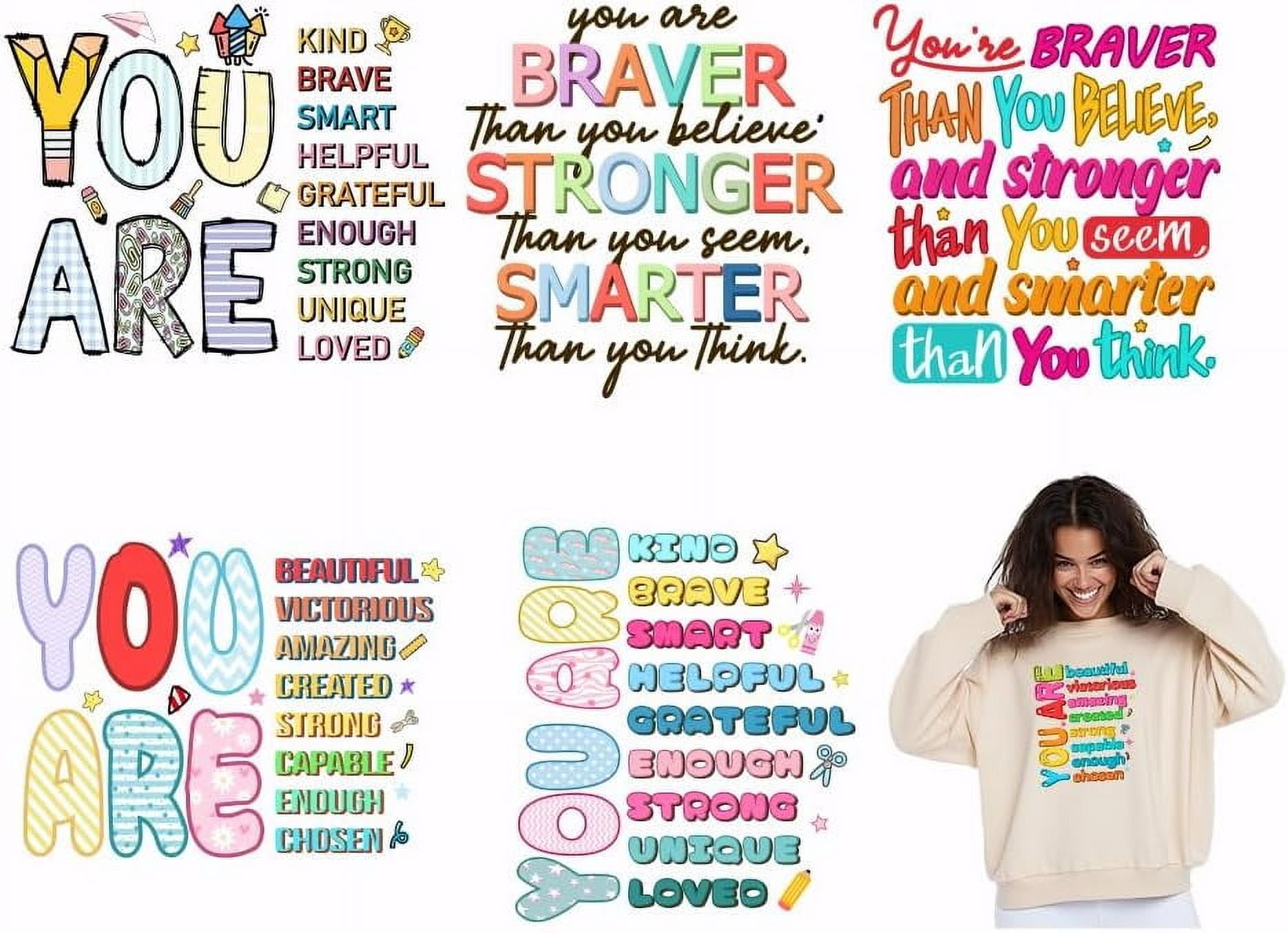 6PCS Inspirational Letters Iron on Transfer Decals for Clothing You are ...