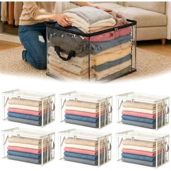 6PCS Large Heavy-Duty Thick Plastic Clear Storage Bag for Clothes ...