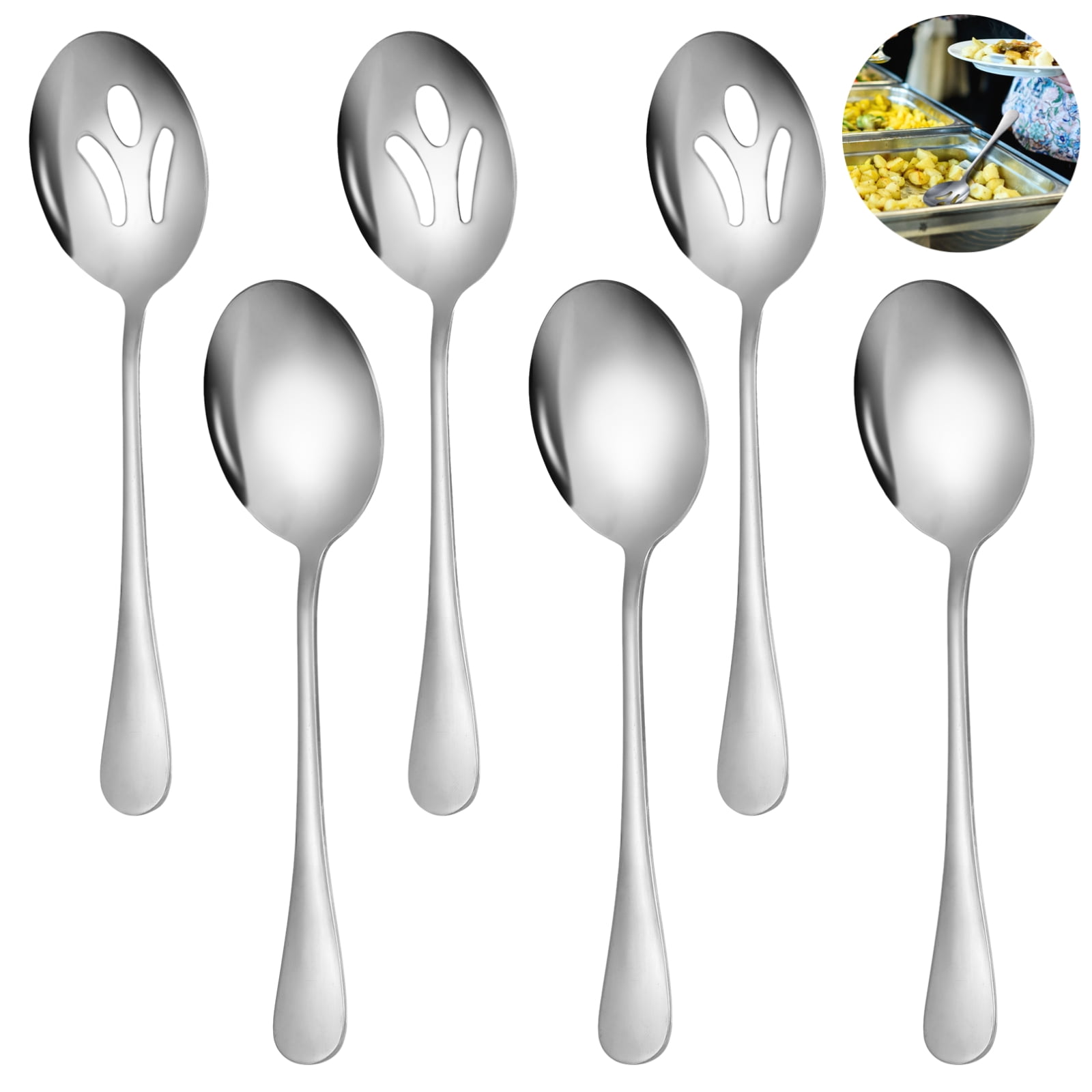 6PCS Large Serving Spoons, Stainless Steel Buffet Spoons Set, Includes ...