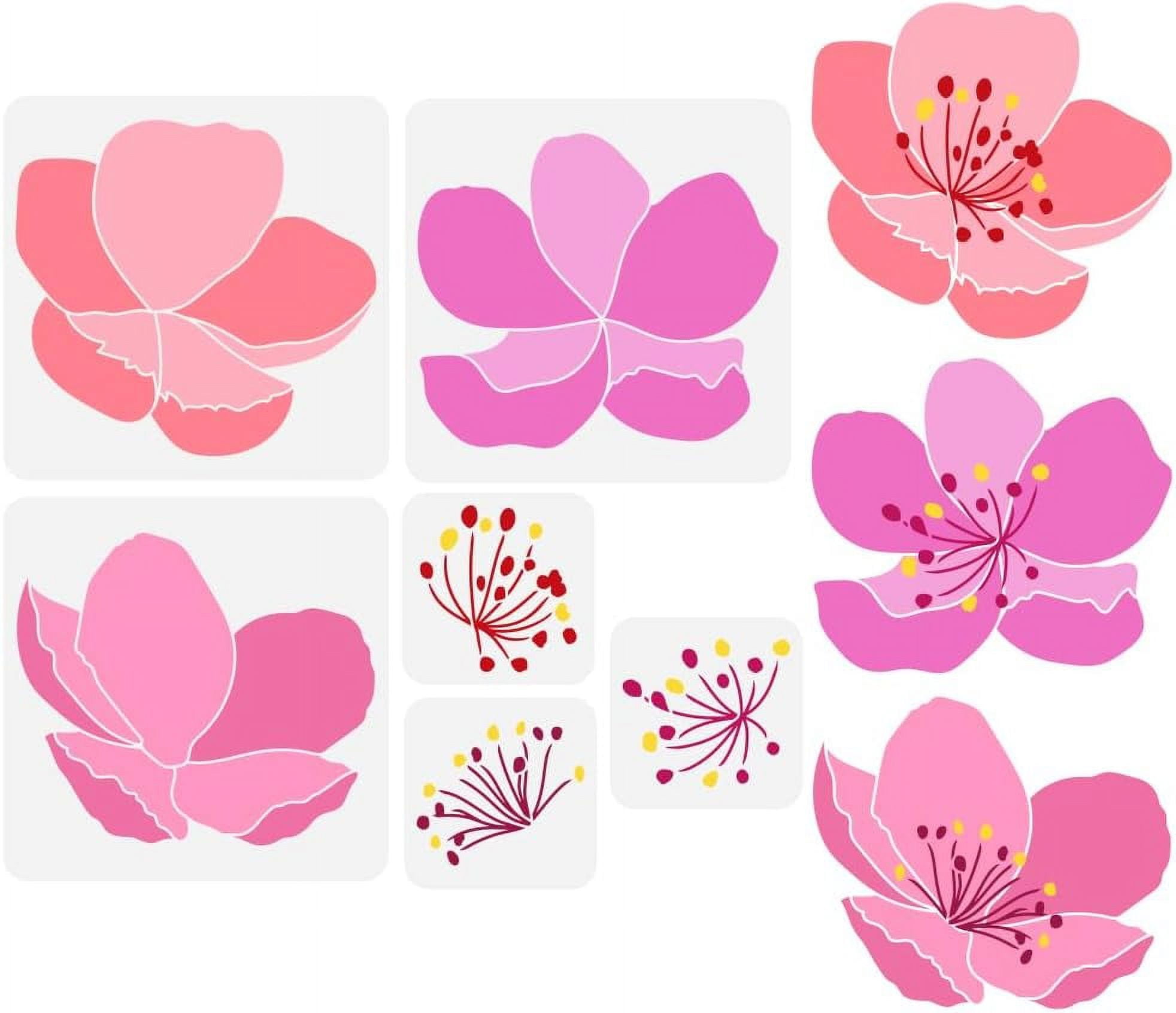 6PCS Layered Cherry Blossoms Painting Stencil Reusable Spring Flower ...