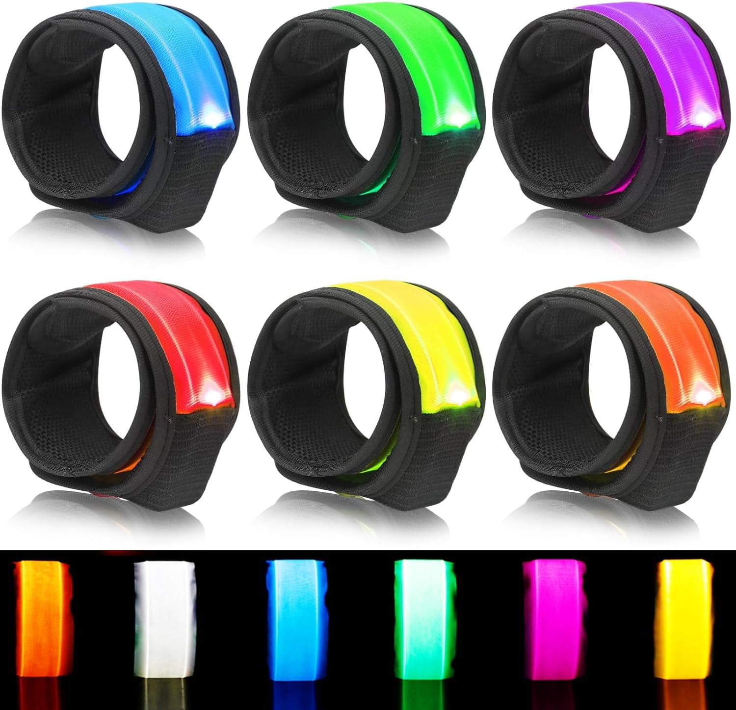 6PCS Led Light Up Slap Wristband for Running Night Safety, Glow in The ...