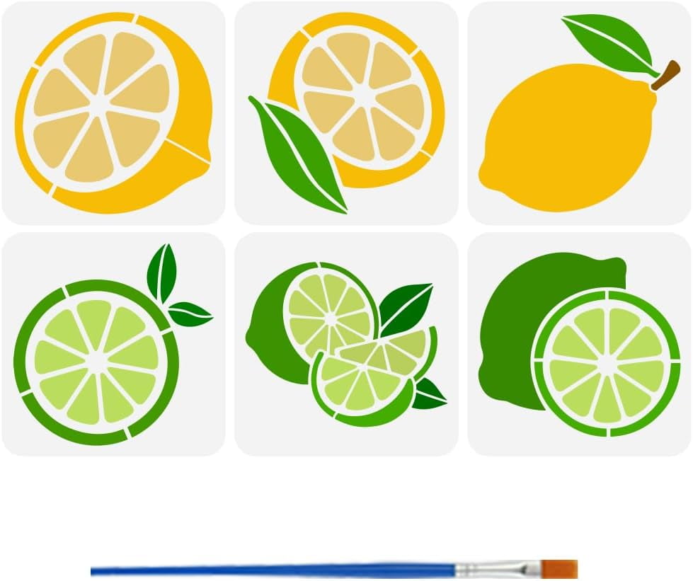 6PCS Lemon Stencils for Painting with Brush 7.9x7.9inch Reusable Sliced ...