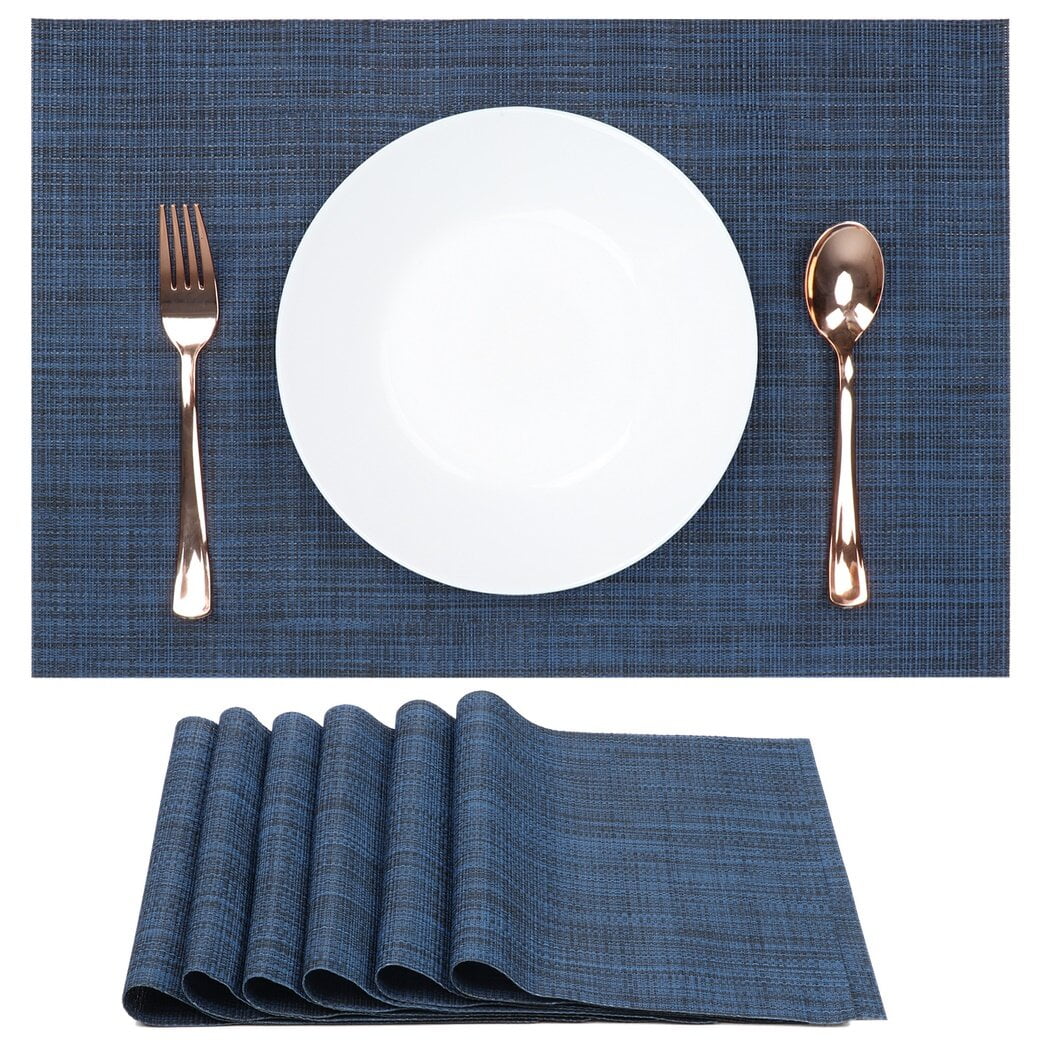 6PCS Linen Placemats, Navy Blue Table Mats, Heat-resistant and Non-slip ...