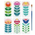 6PCS Long Strip Folk Art Flowers Stencils with Brush 11.8x5.9inch ...