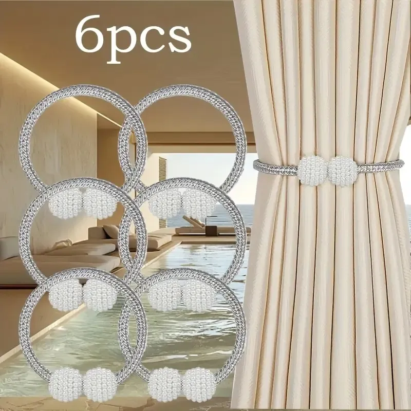 6PCS Magnetic Curtain Tiebacks, Decorative Curtain Holdbacks for Windows, No-Drill Snap Closure ...