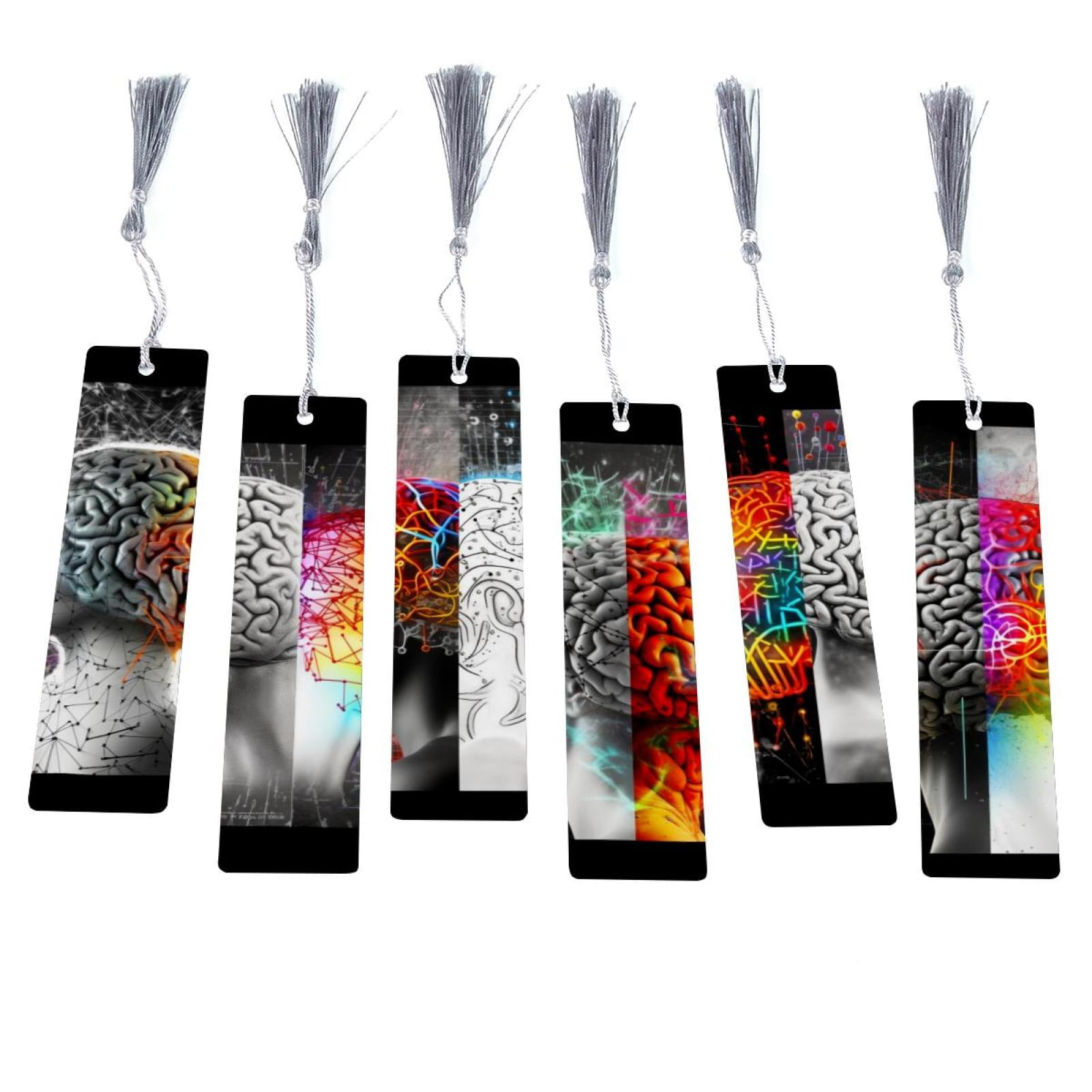 6PCS Mathematical Engineering Brain Metal Bookmark with Tassels, Bronze ...