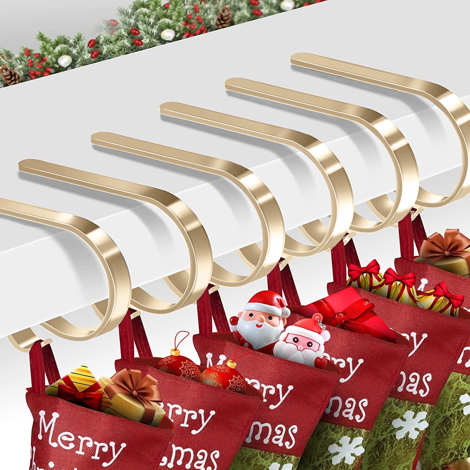 6PCS Metal Christmas Stocking Holder Hooks for Mantle Hooks ...