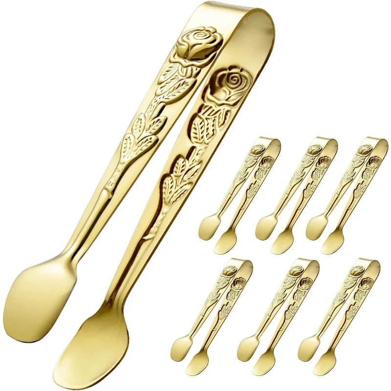 6PCS Mini Serving Tongs 4 Inches Small Rose Sugar Cube Tongs (Gold ...