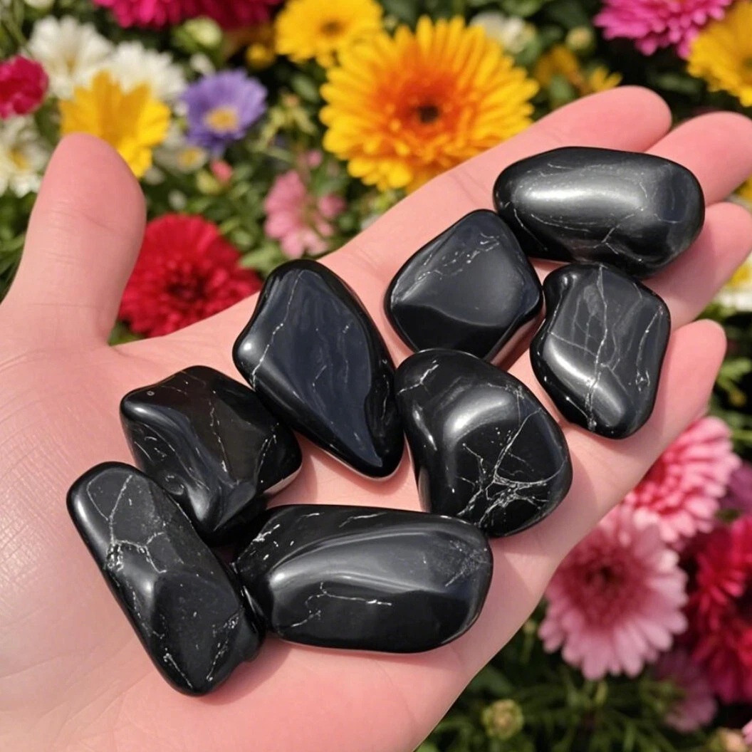 6PCS Natural Black Tourmaline Tumbled Stones Healing Crystals ...