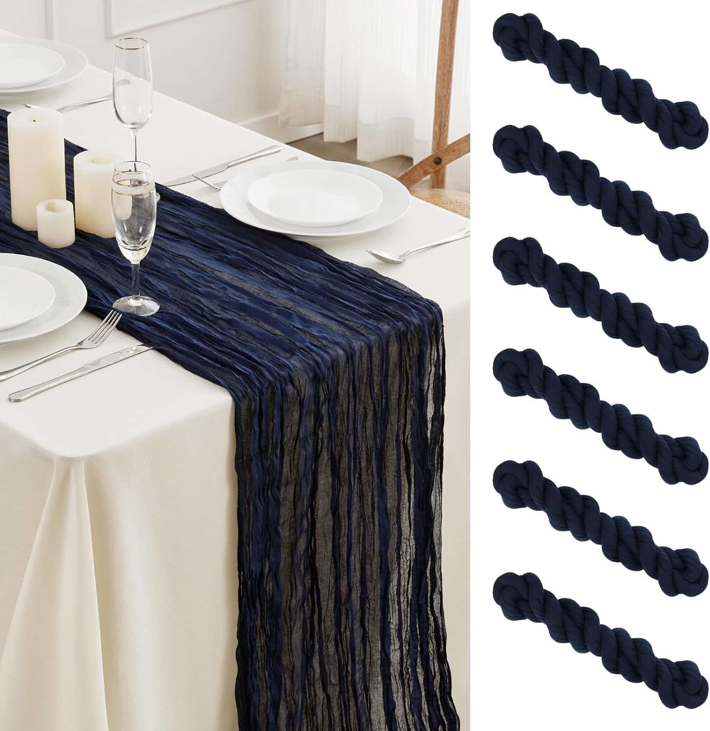 6PCS Navy Blue Cheesecloth Table Runner - 13.3Ft Boho Gauze Cheese ...