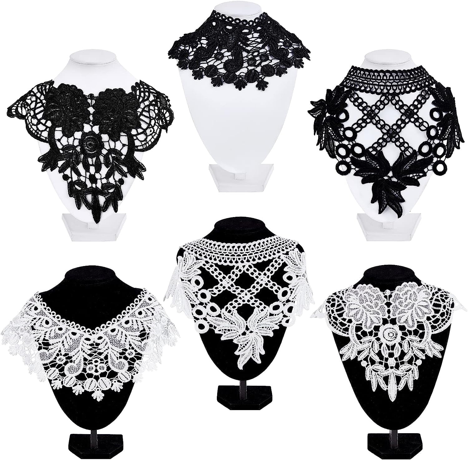 6PCS Neckline Applique Collar Patch Embroidered Floral Lace Fabric Trim ...
