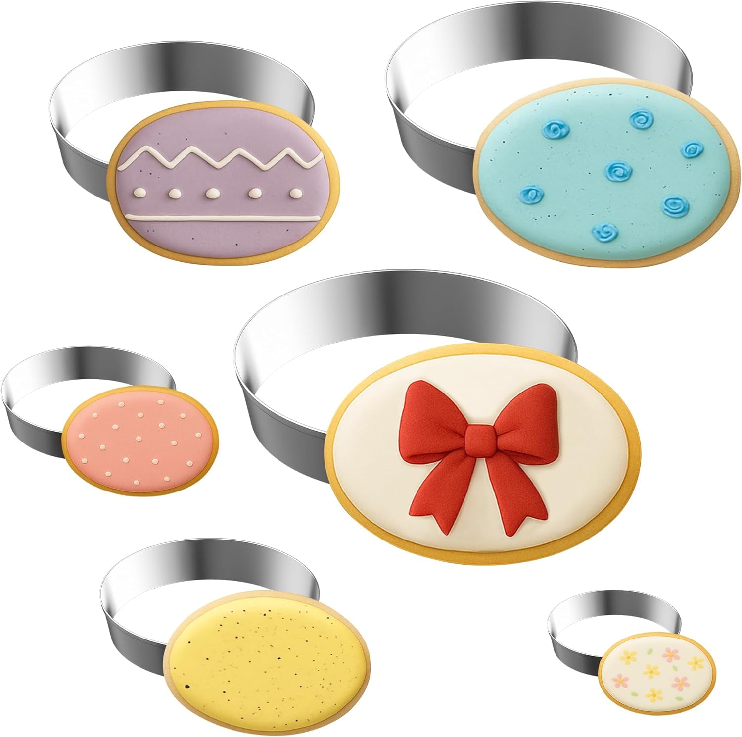 6PCS Oval Cookie Cutter Set, Large Geometric Stainless Steel Baking ...